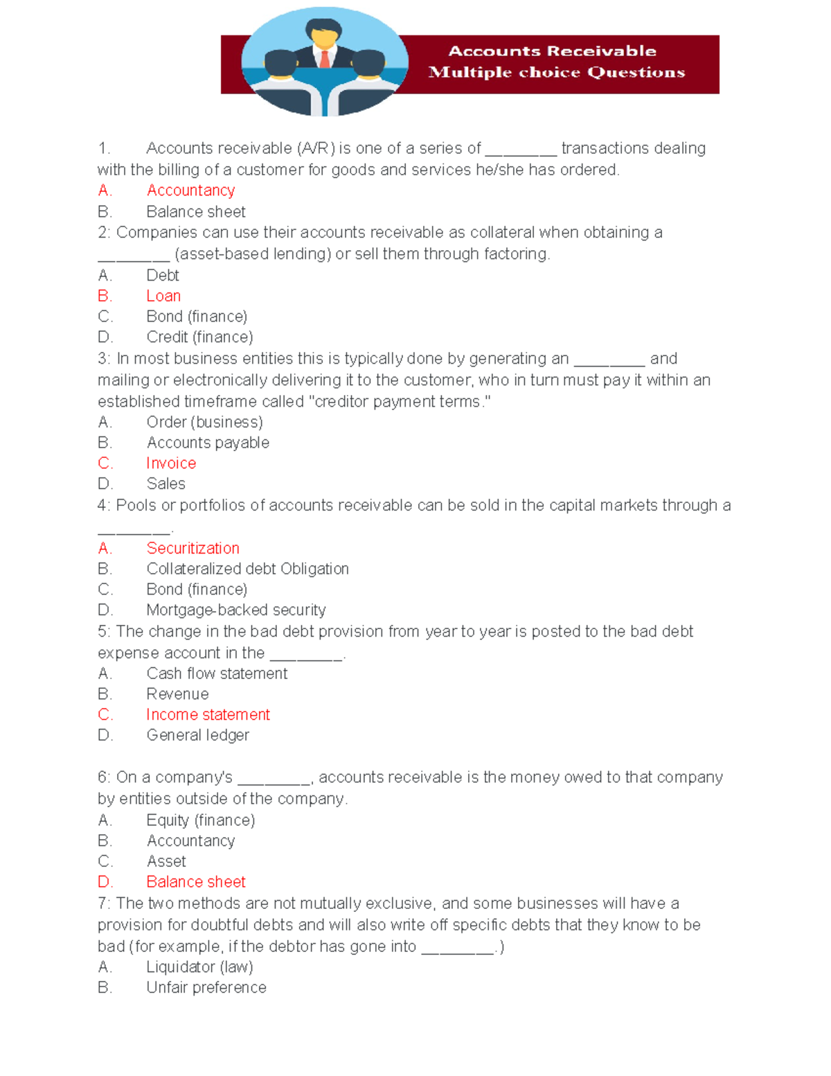 Accounts Receivable Objective type Questions - Accounts receivable (A/R ...