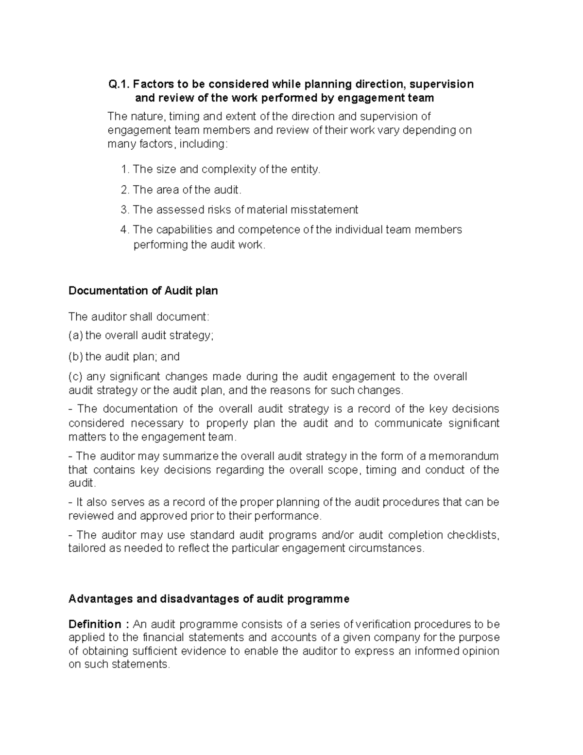 Audit Documentation Q Factors To Be Considered While Planning
