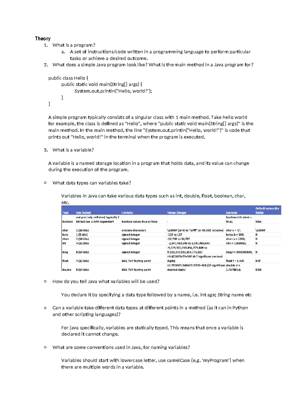 Tutorial 1 Theory - Theory 1. What is a program? a. A set of ...