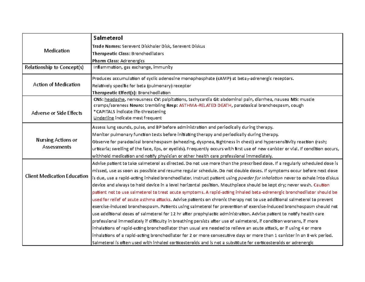 Salmeterol - Medication - Medication Salmeterol Trade Names: Serevent ...