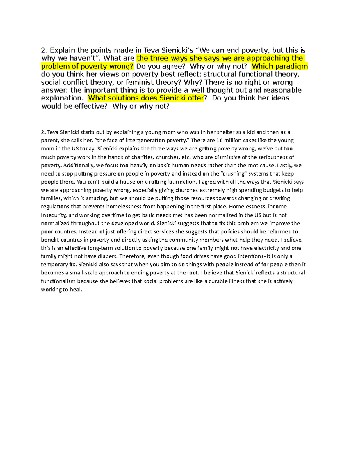 A - Social Problems assignment - 2. Explain the points made in Teva ...