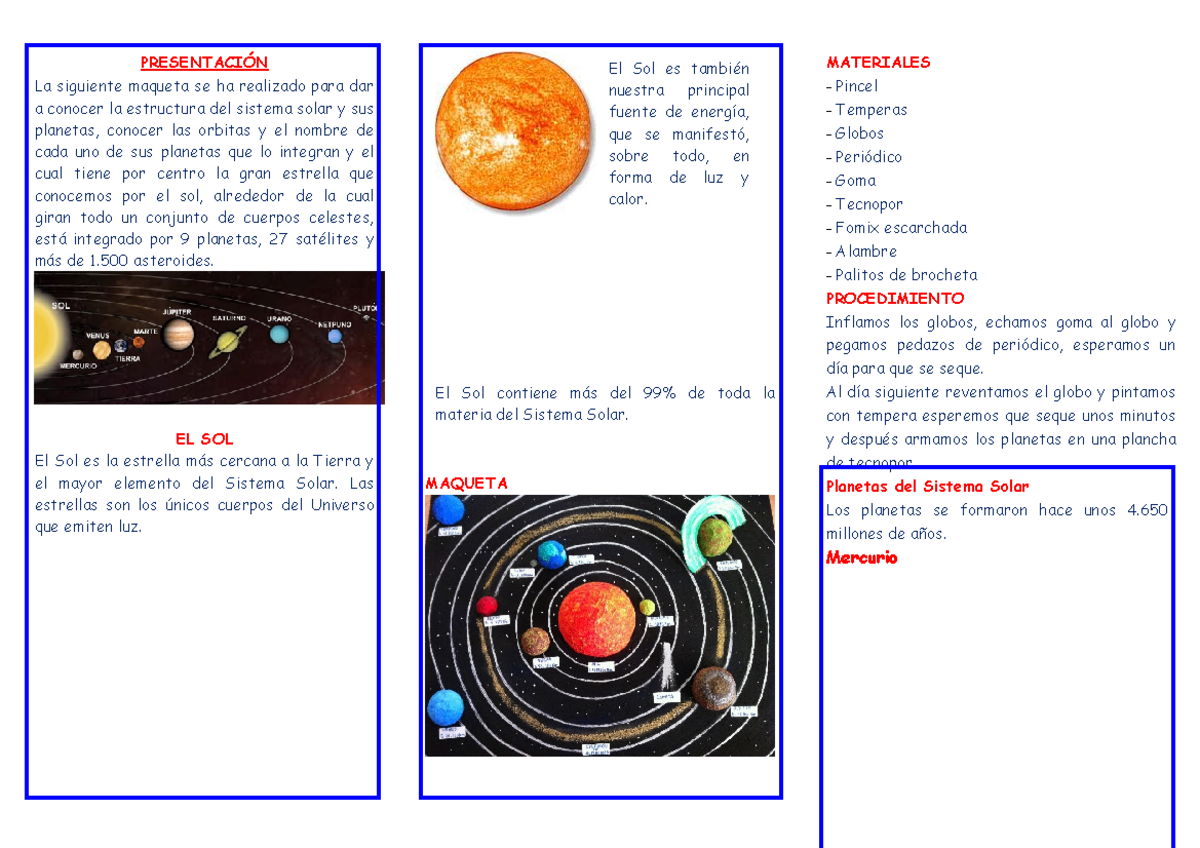 Triptico Sistema Solar Aldahir - PRESENTACIÓN La siguiente maqueta se ...