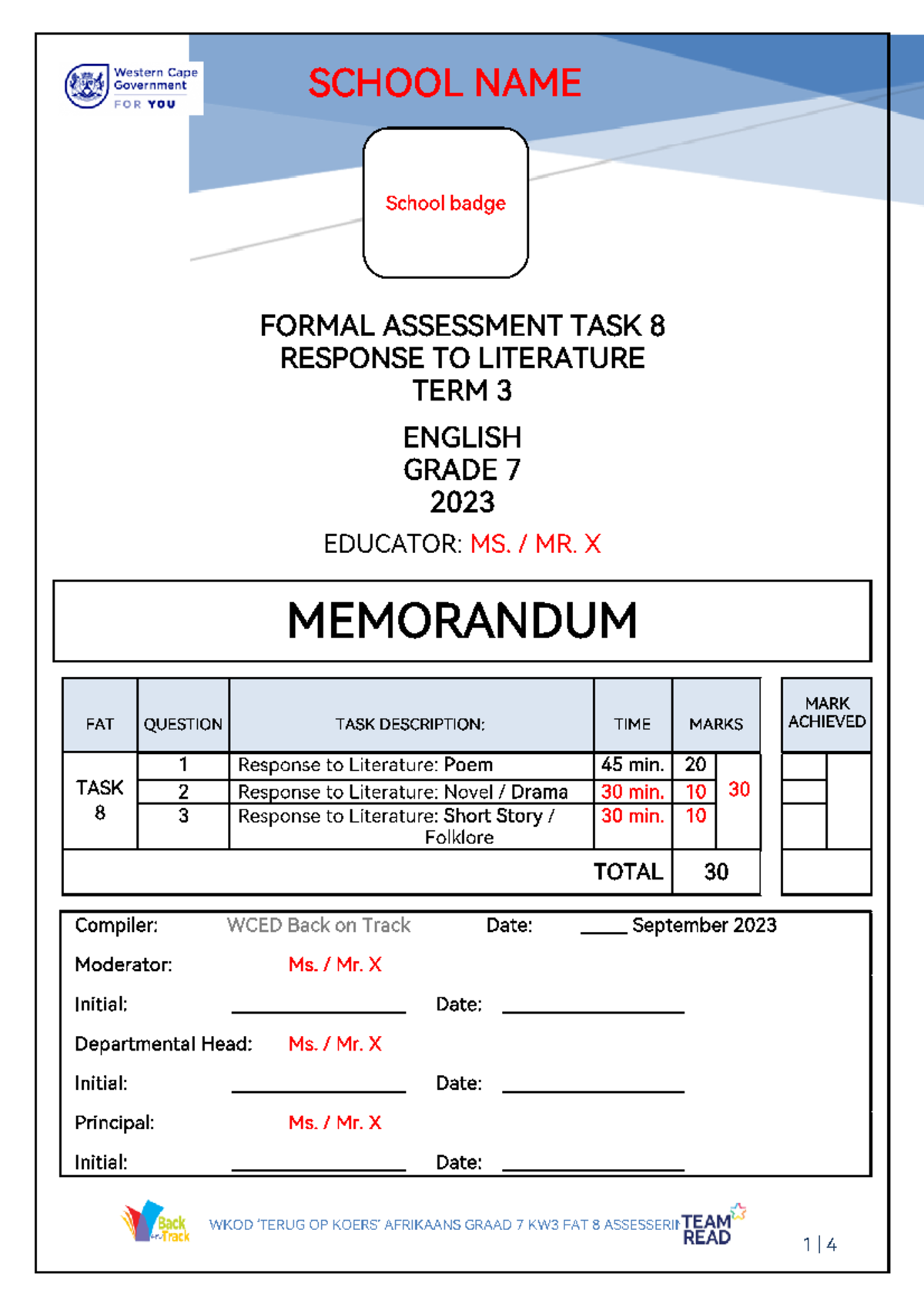 202484 - Exam - Western Cape Government SCHOOL NAME FOR YOU School ...