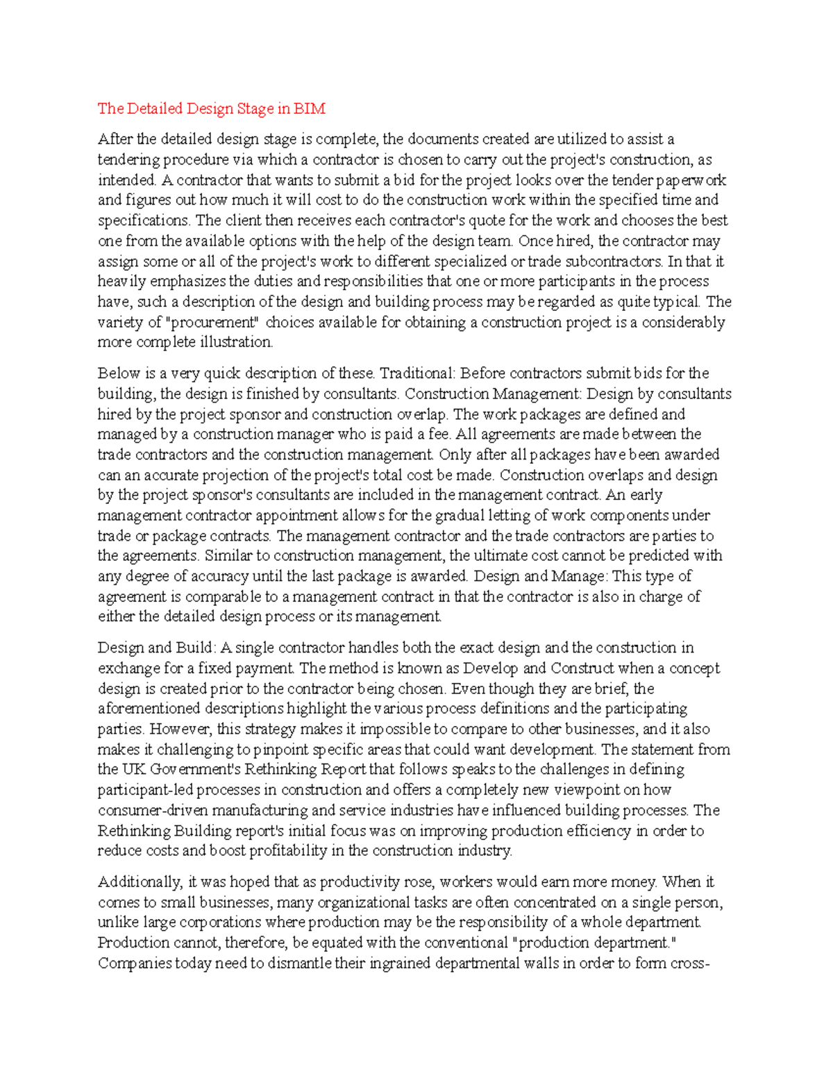 The Detailed Design Stage in BIM - A contractor that wants to submit a ...