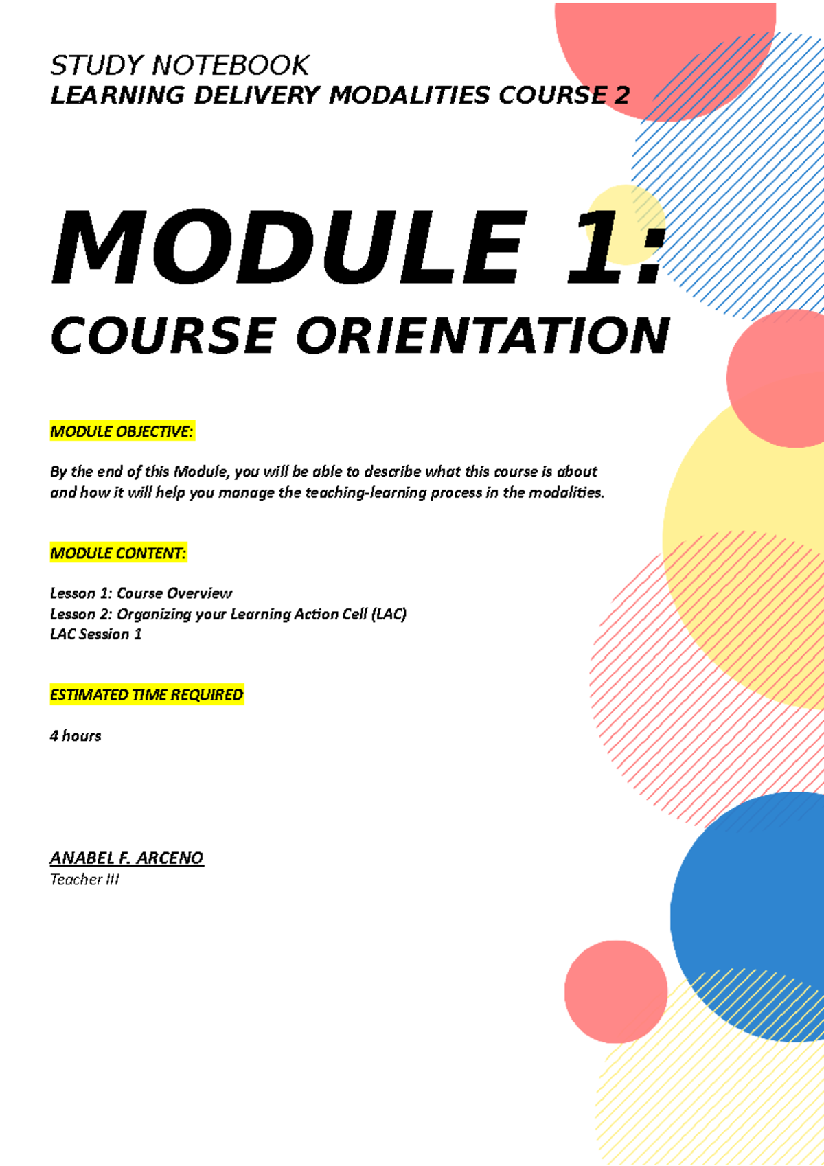 Module 1 Study Notebook - STUDY NOTEBOOK LEARNING DELIVERY MODALITIES ...