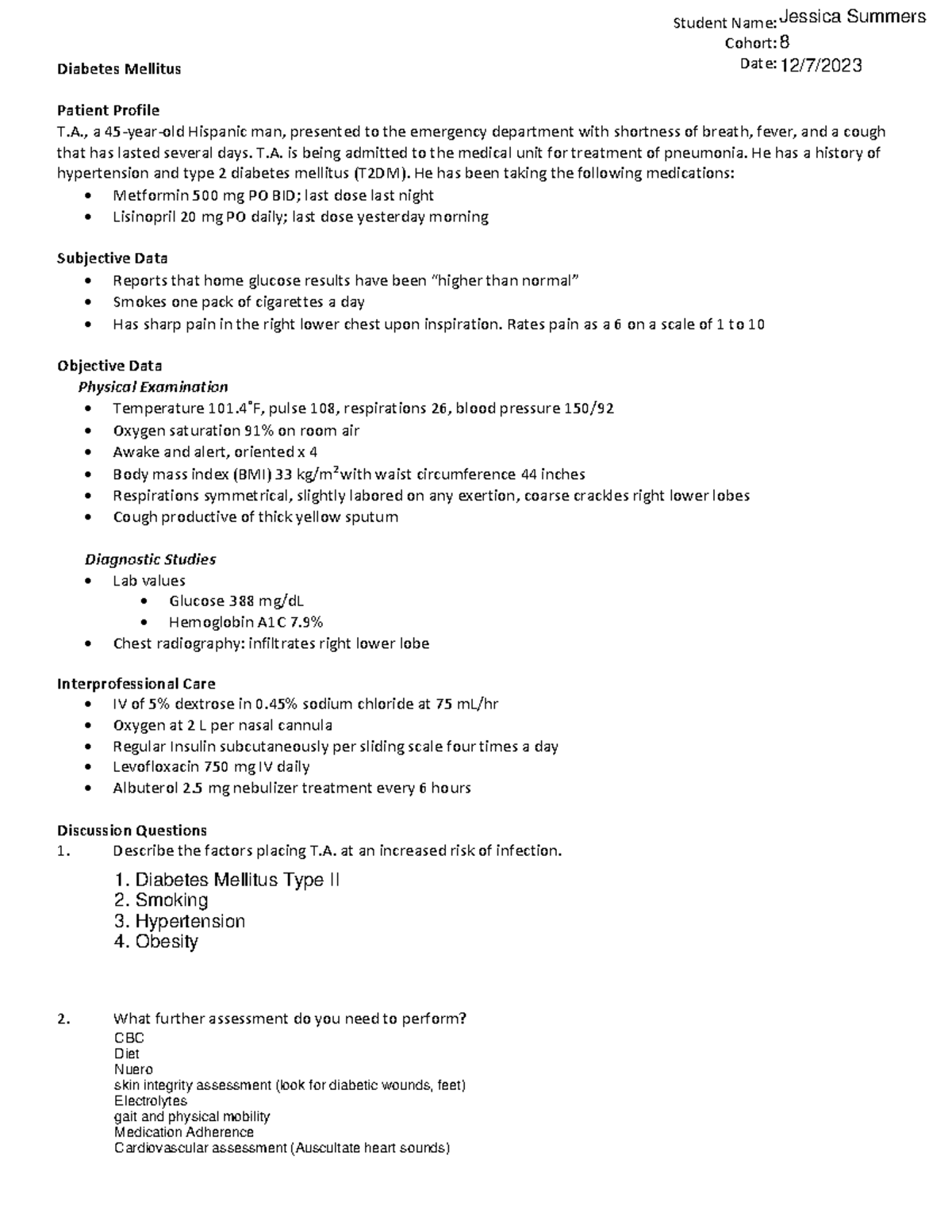 DM case study - Diabetes Mellitus Patient Profile T., a 45-year-old ...