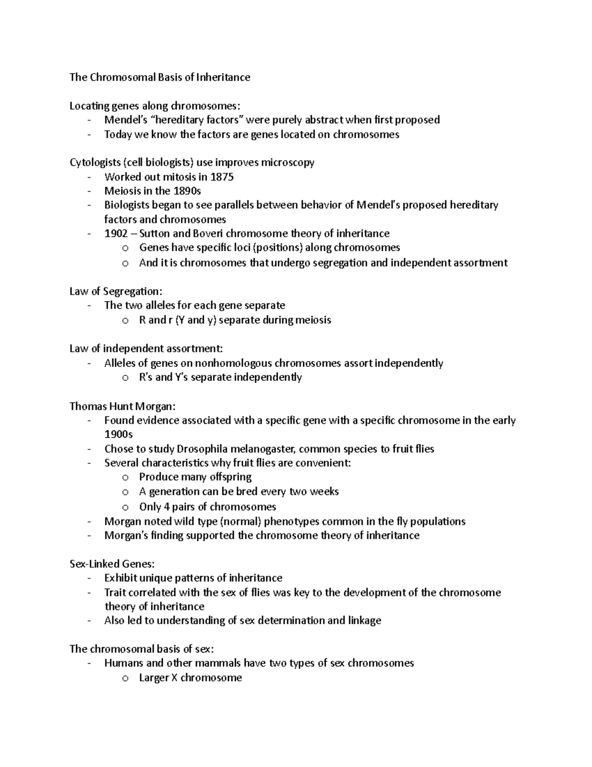 Chapter 15 - notes - The Chromosomal Basis of Inheritance Locating ...