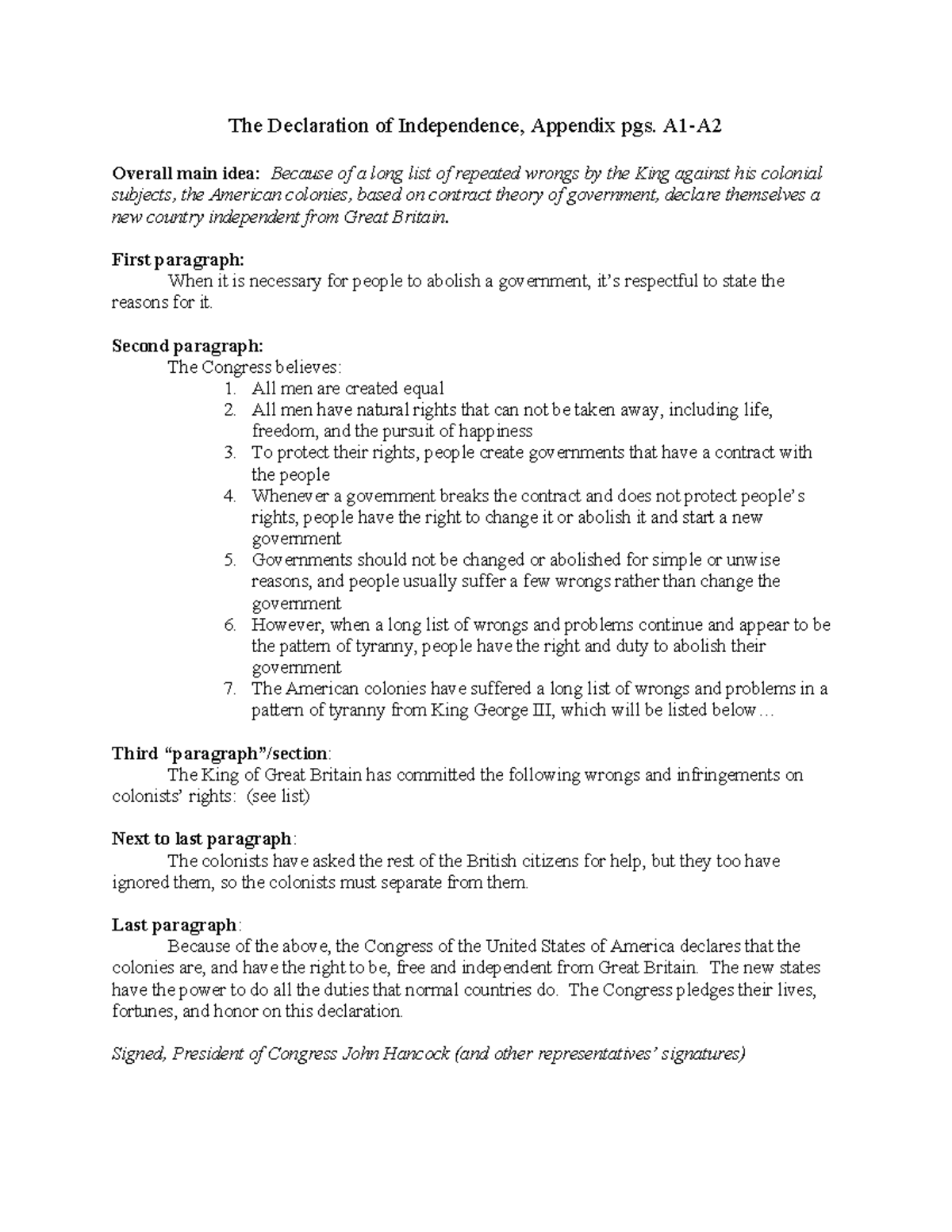 Notes - Dec of Ind - appendix - The Declaration of Independence ...