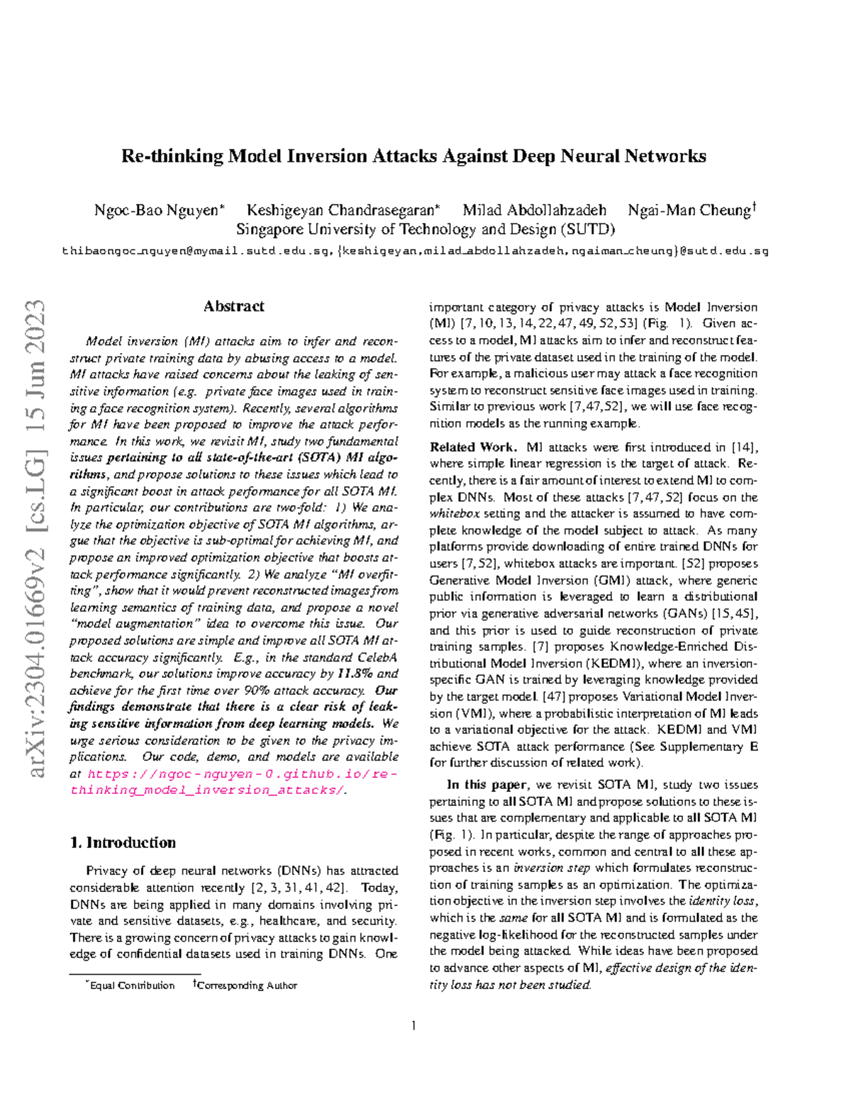 2304 - Re-thinking Model Inversion Attacks Against Deep Neural Networks Ngoc-Bao Nguyen∗ ...