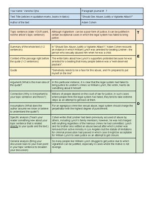 Paragraph Journal #2 - Your name: Vanisha Ojha Paragraph journal #: 2 ...