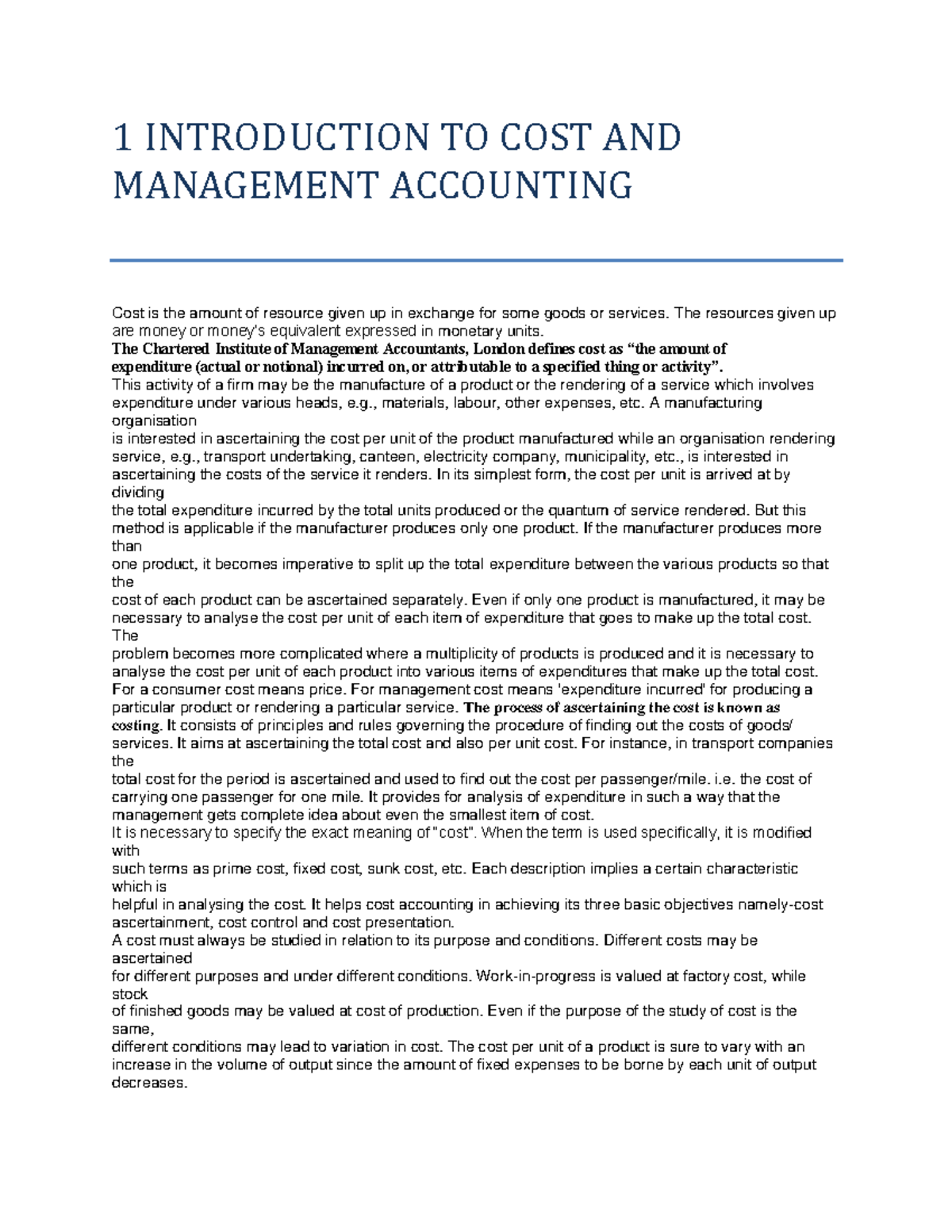 1 Introduction TO COST AND Management Accounting - 1 INTRODUCTION TO COST AND MANAGEMENT ...