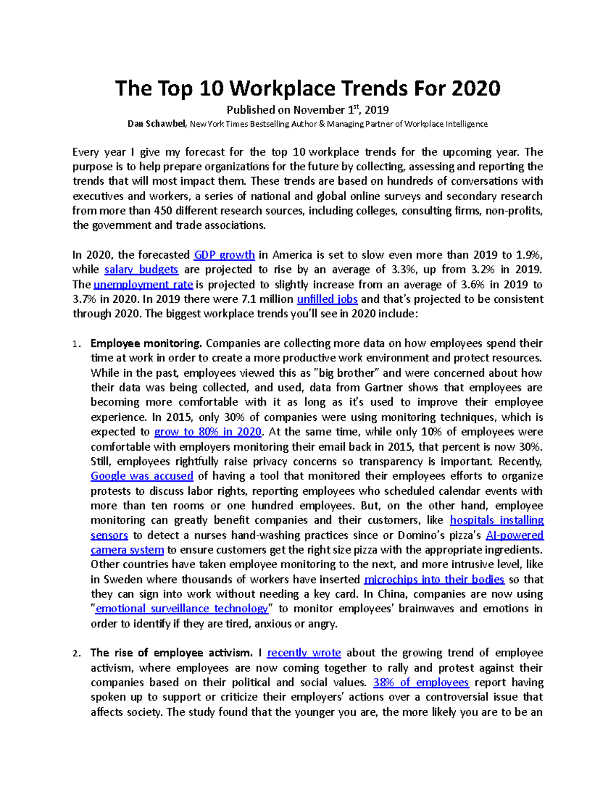 Article- Top 10 Workplace Trends for 2020 - The Top 10 Workplace Trends ...