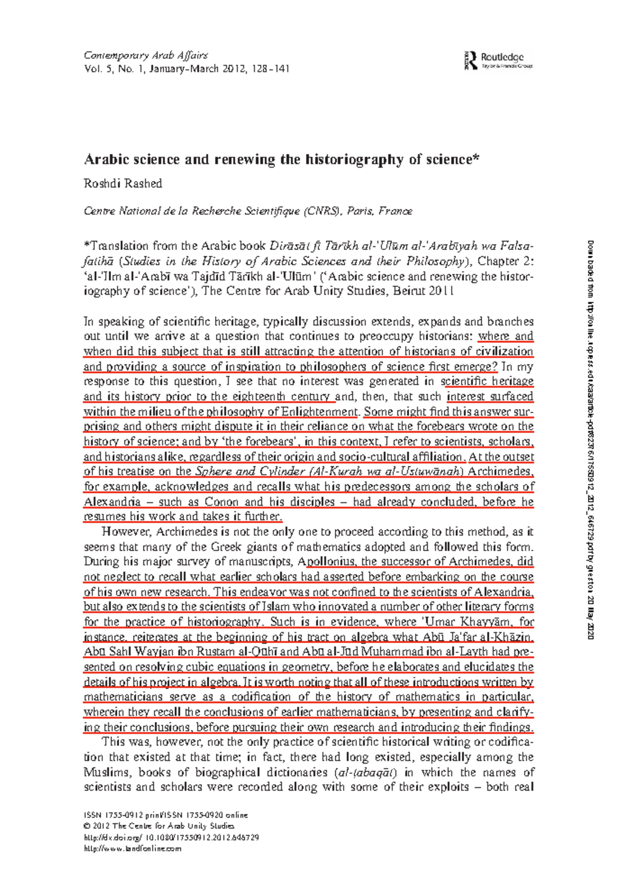 205-Rashed-Arabic science and renewing the historiography of science ...