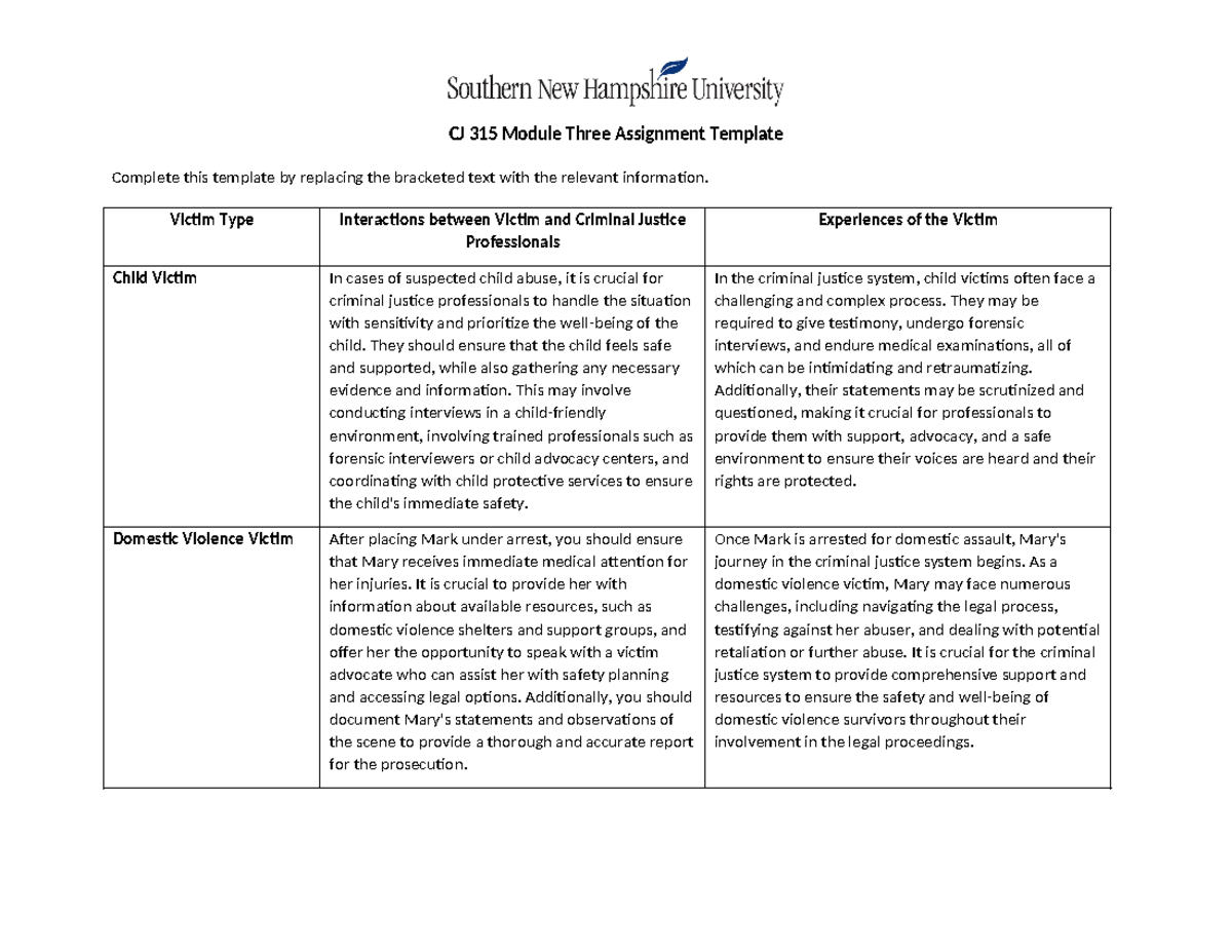 CJ 315 Module Three Assignment Template - CJ 315 Module Three ... CJ 315 Module Three Assignment Template - CJ 315 Module Three ...
