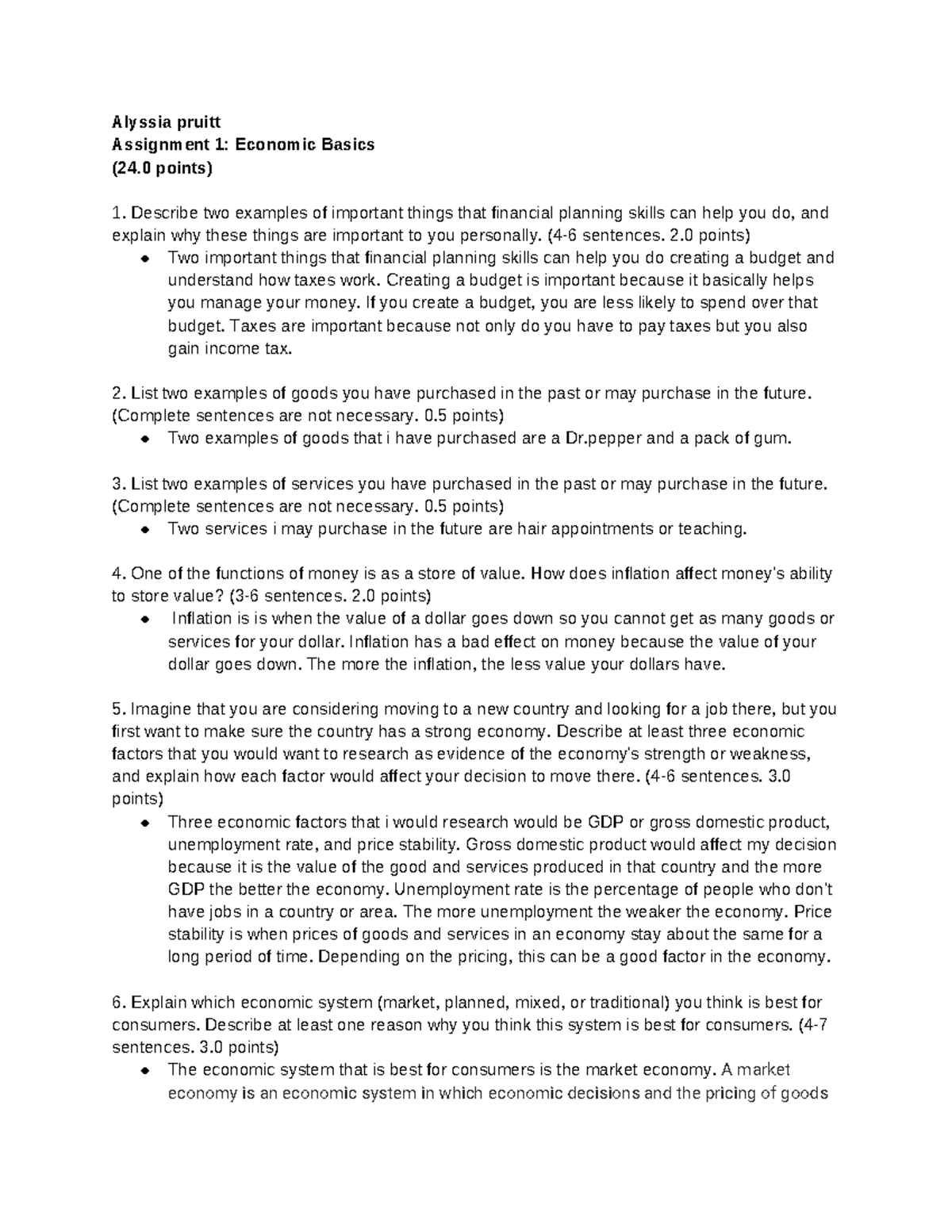 Assignment 1APruitt - work - Alyssia pruitt Assignment 1: Economic ...