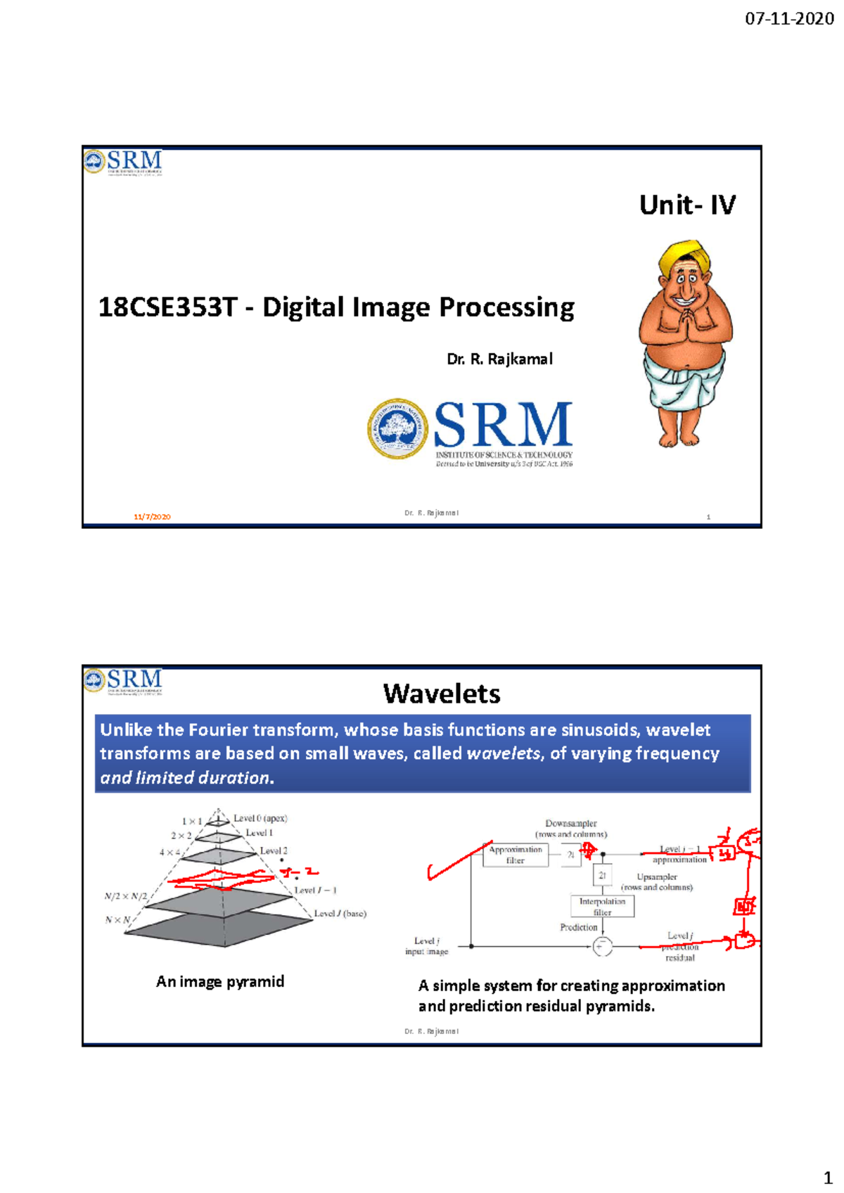 Unit 4 - 11/7/2020 Dr. R. Rajkamal 1 Dr. R. Rajkamal 18CSE353T - Digital Image Processing Unit ...