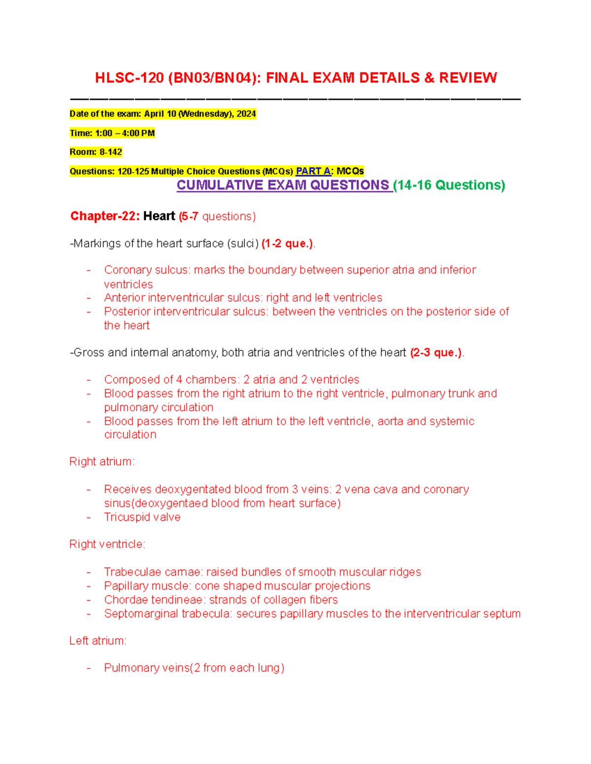 WI-24- Final EXAM Review Details - HLSC-120 (BN03/BN04): FINAL EXAM DETAILS & REVIEW - Studocu