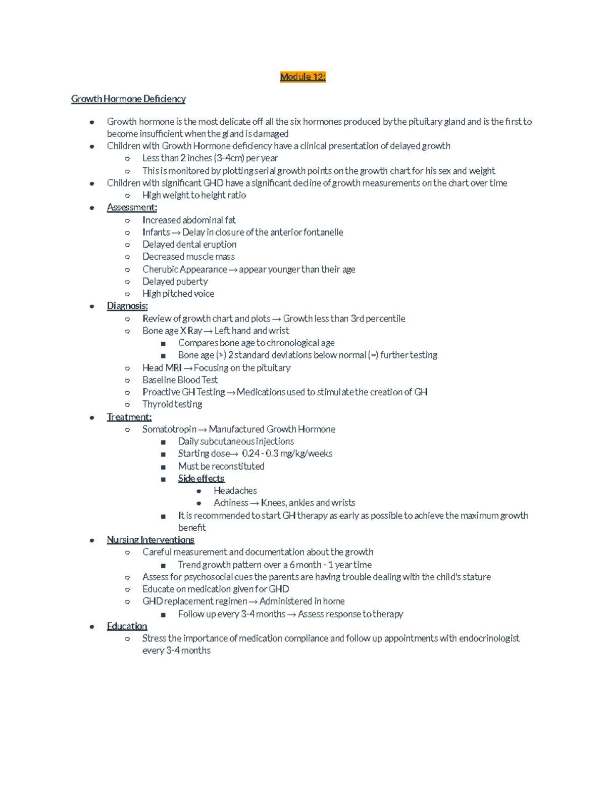 Module 12 - Module 12: Growth Hormone Deficiency Growth hormone is the ...