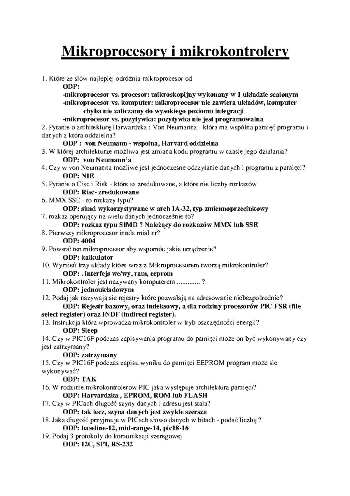 Micro Procki - Streszczenie Mikroprocesory i Mikrokontrolery - Mikroprocesory i mikrokontrolery ...