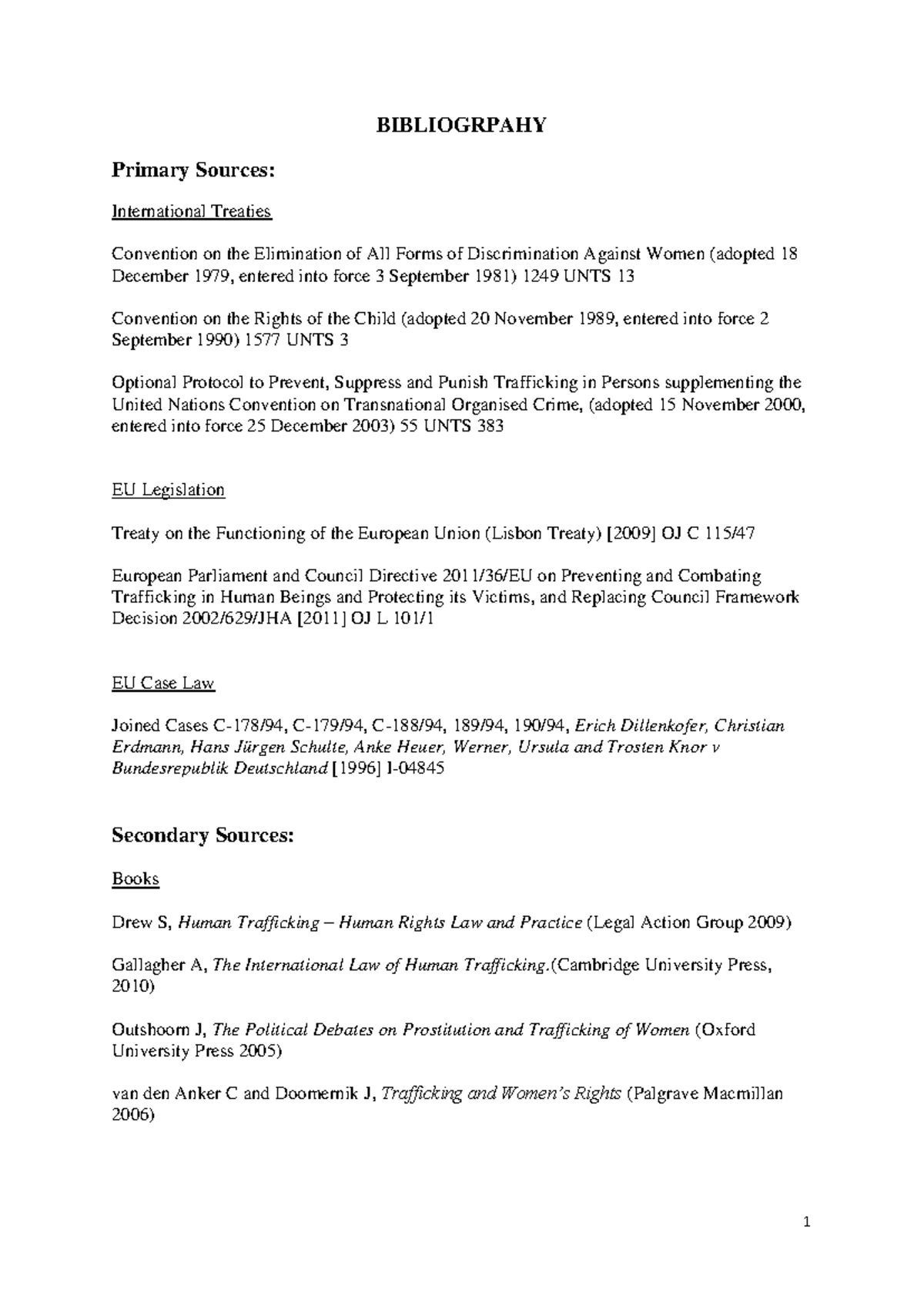Referencing-example 1 Oscola bibliography - 1 BIBLIOGRPAHY Primary ...