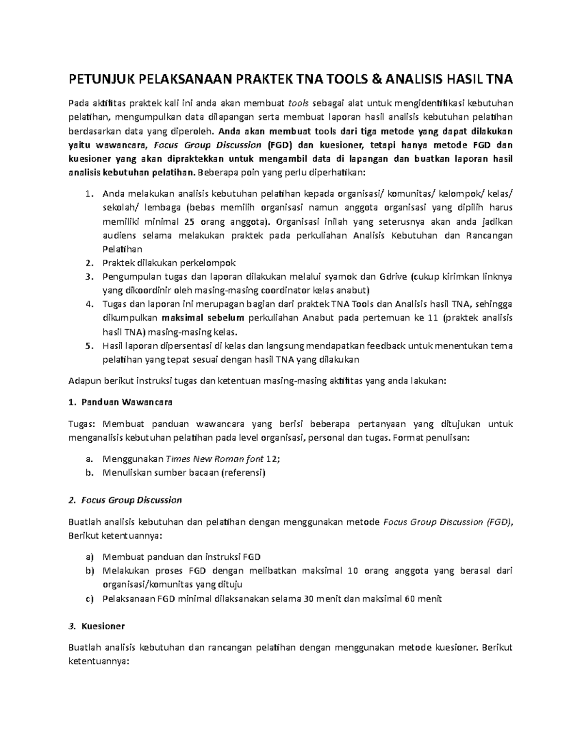 Petunjuk Pelaksanaan Praktek Tools TNA (Training Need Analysis ...