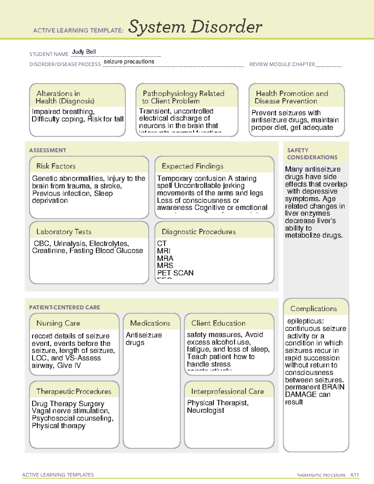 ATI seizure precautions - ACTIVE LEARNING TEMPLATES TherapeuTic ...