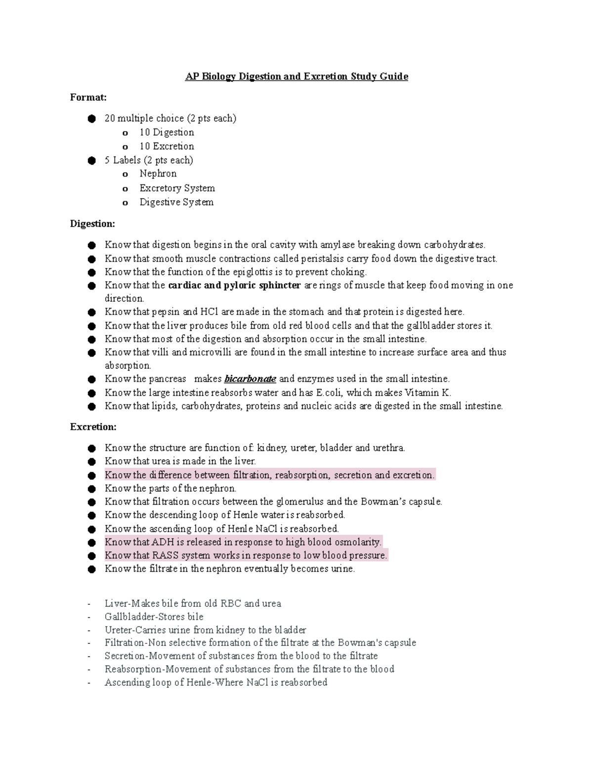 AP Biology Digestion and Excretion Study Guide - AP Biology Digestion ...