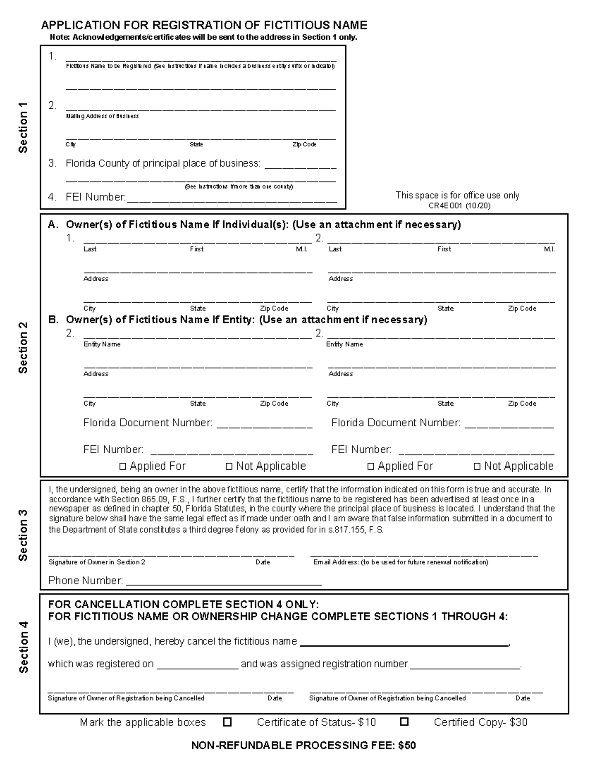 2. State OF Florida Fictitious NAME - APPLICATION FOR REGISTRATION OF ...