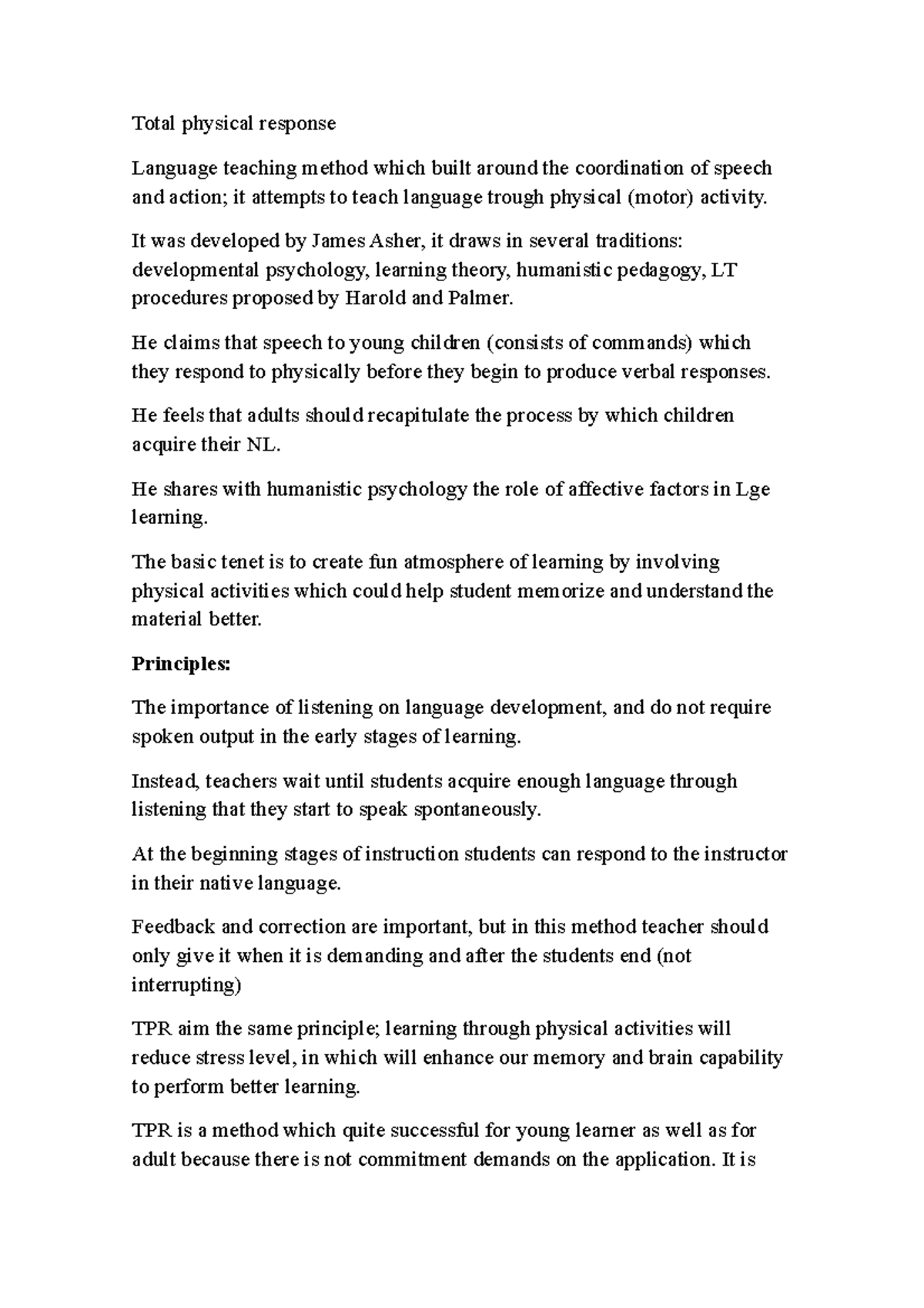 Total physical response - Total physical response Language teaching ...