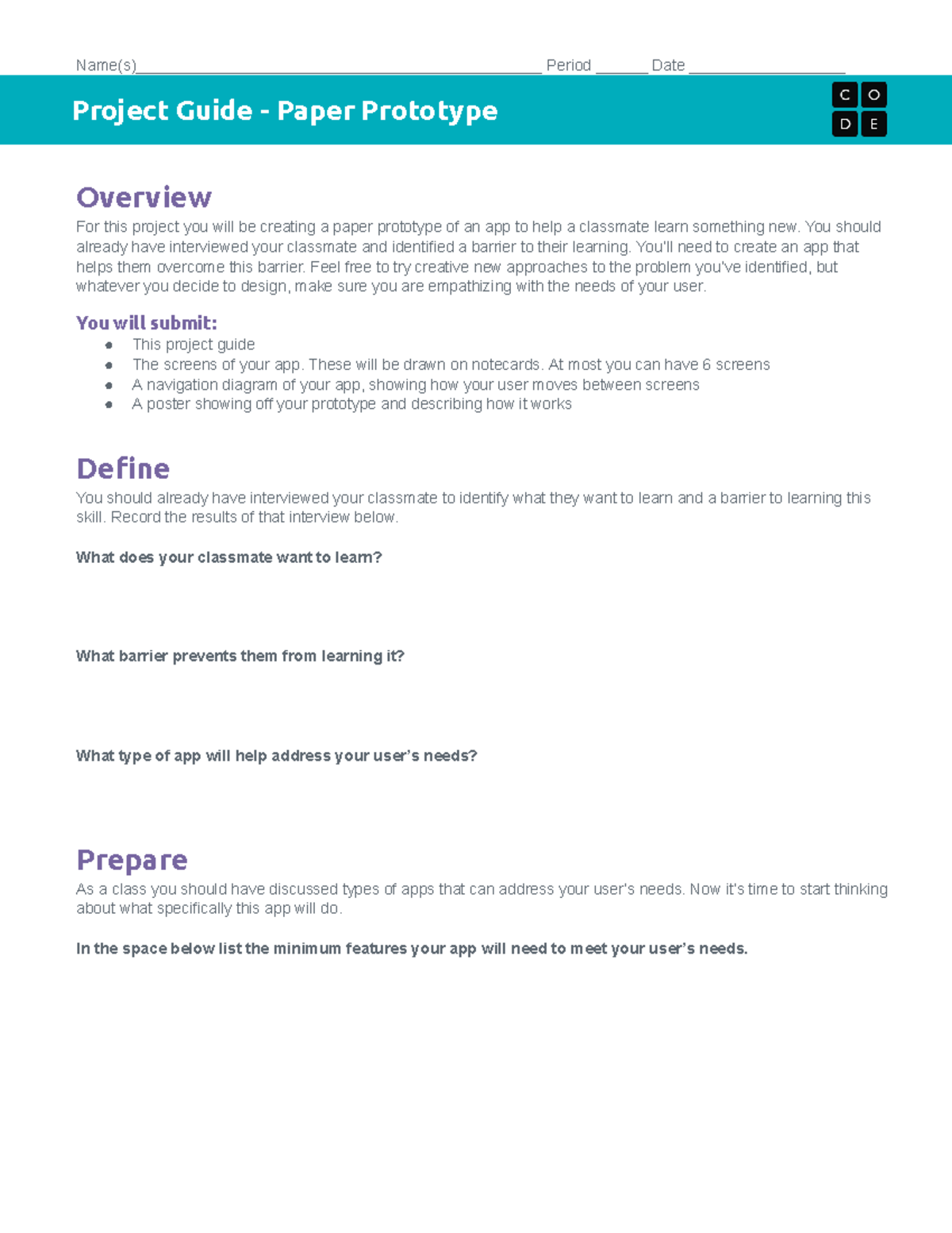 - U4 Project Guide - Paper Prototype - Name(s ...