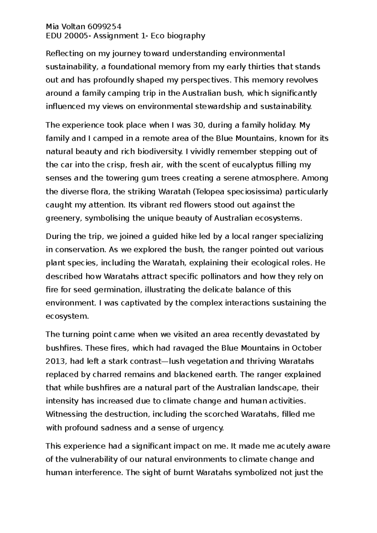 Eco Biography EDU 2000 5 Final draft - EDU 20005- Assignment 1- Eco ...