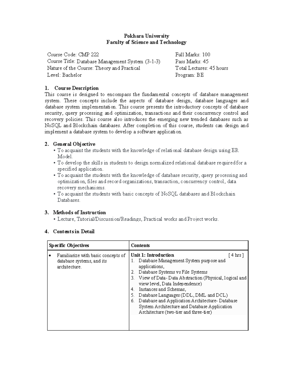 DBMS for III Sem - Pokhara University Faculty of Science and Technology ...
