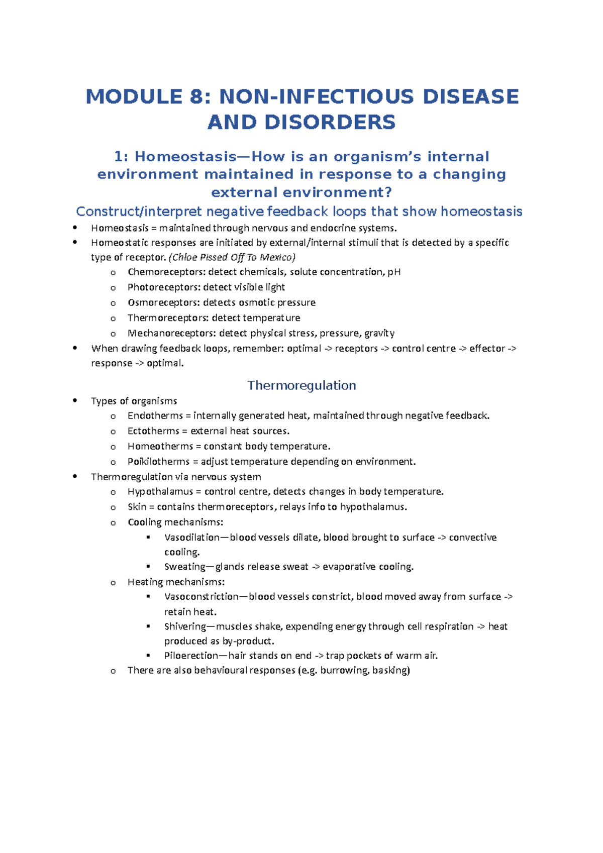 2019 BIO Module 8 Non infectious disease disorders Notes - MODULE 8 ...
