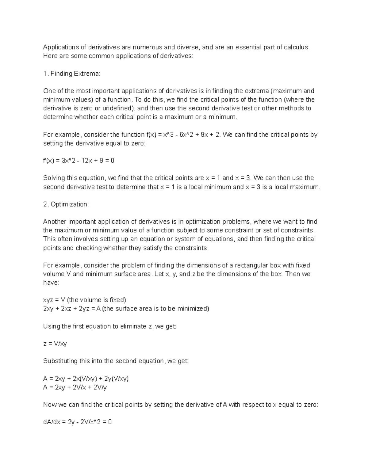Lecture on Applications of derivatives calc - Applications of ...
