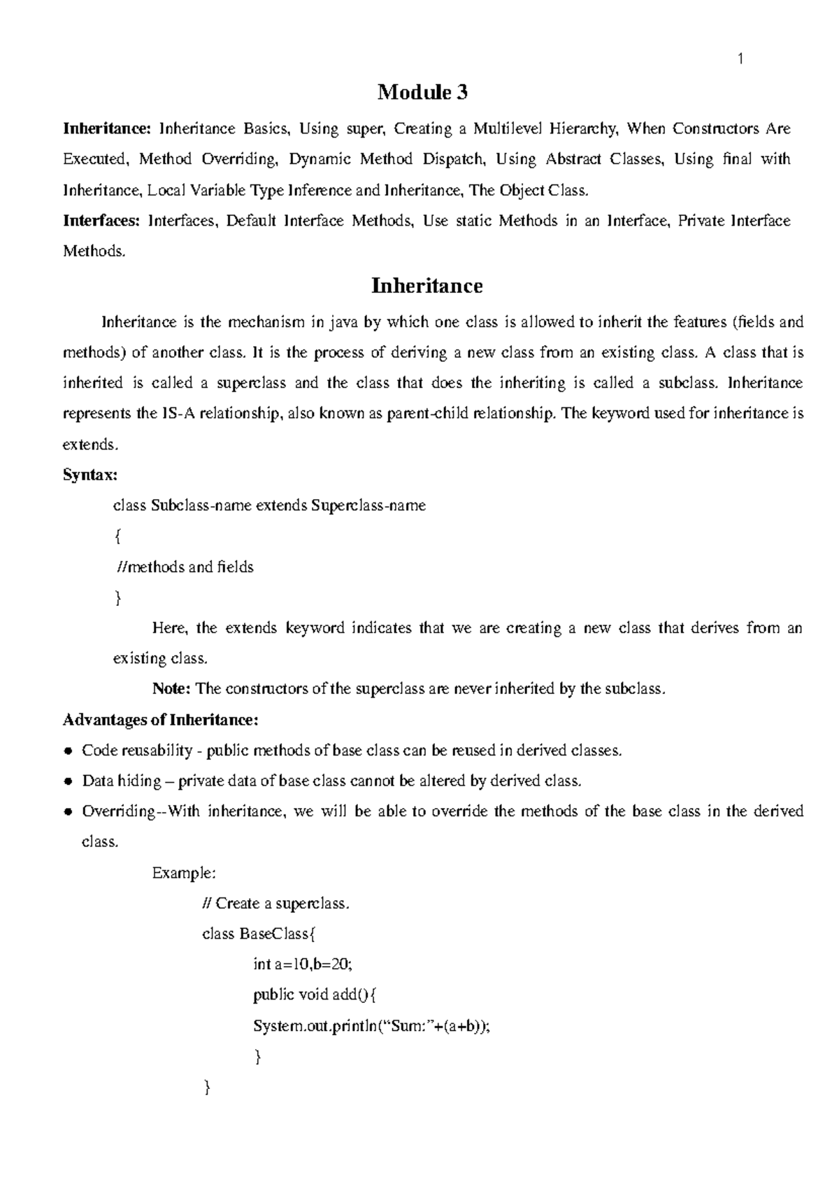 Java Iii Sem Module Iii Module 3 Inheritance Inheritance Basics
