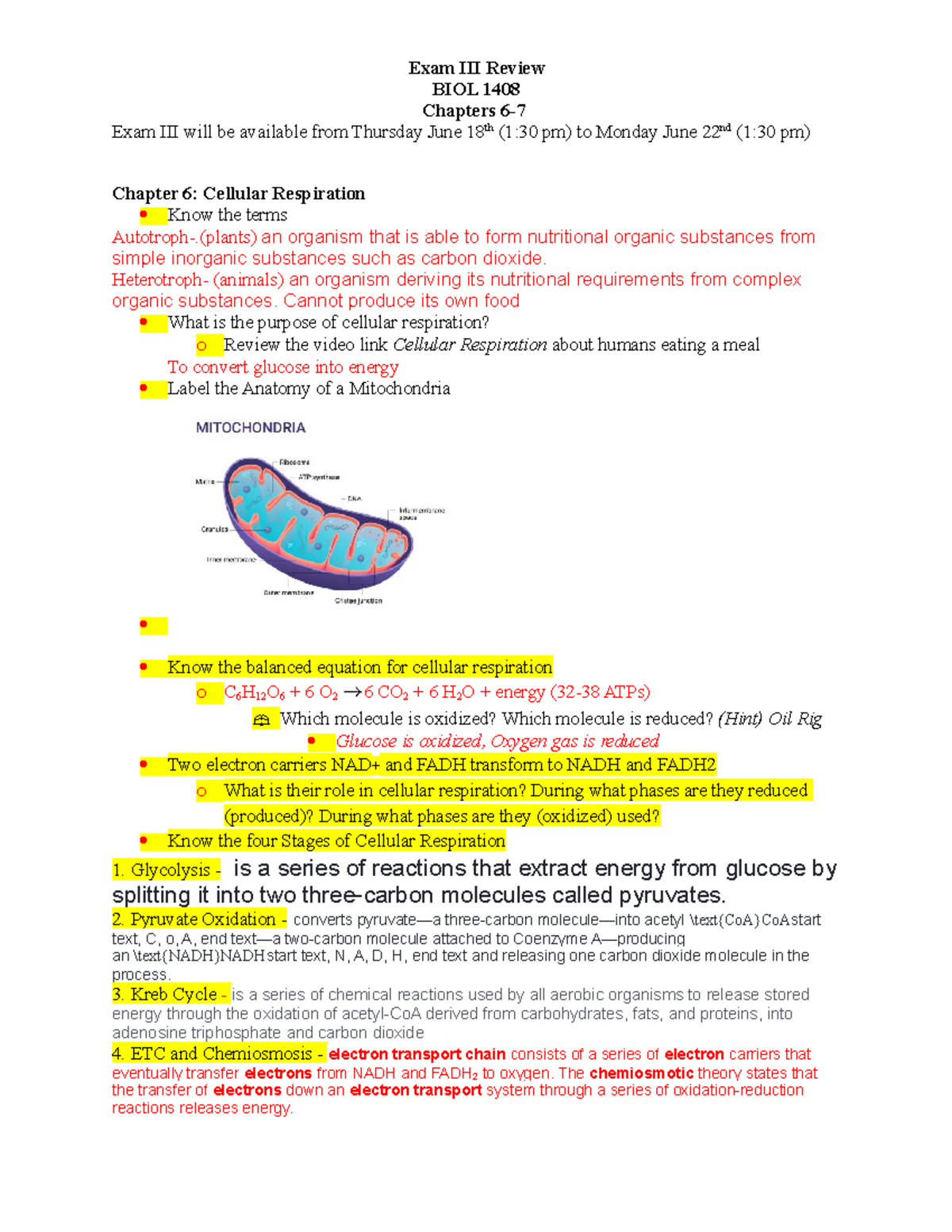 BIOL 1408 Exam III Review(3) - BIOL 1408 Chapters 6- Exam III will be ...