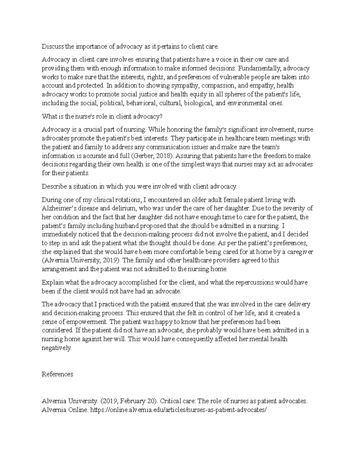 Week 52 - Discuss the importance of advocacy as it pertains to client ...