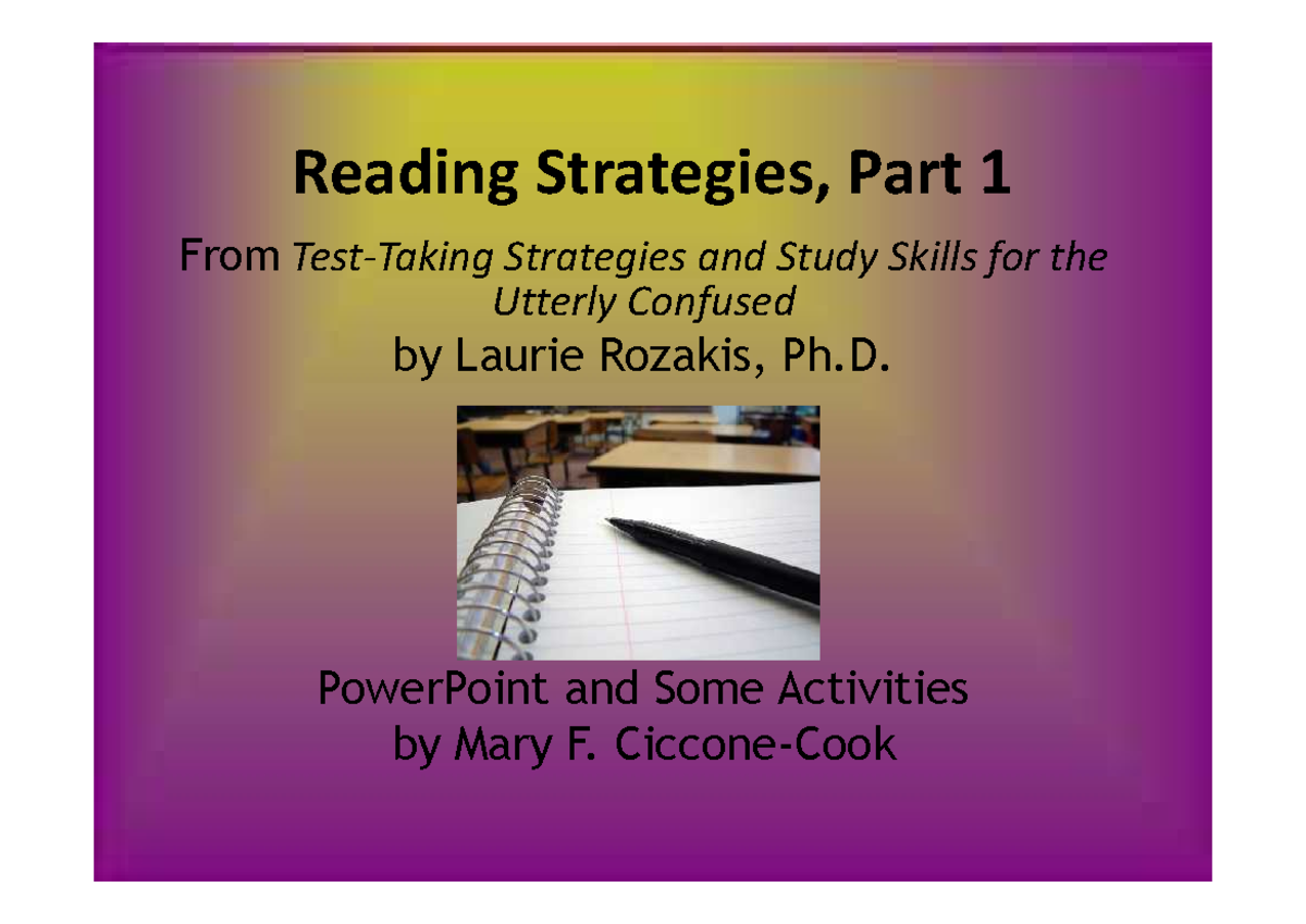 Reading Strategy-previewing - Reading Strategies, Part 1 From Test ...