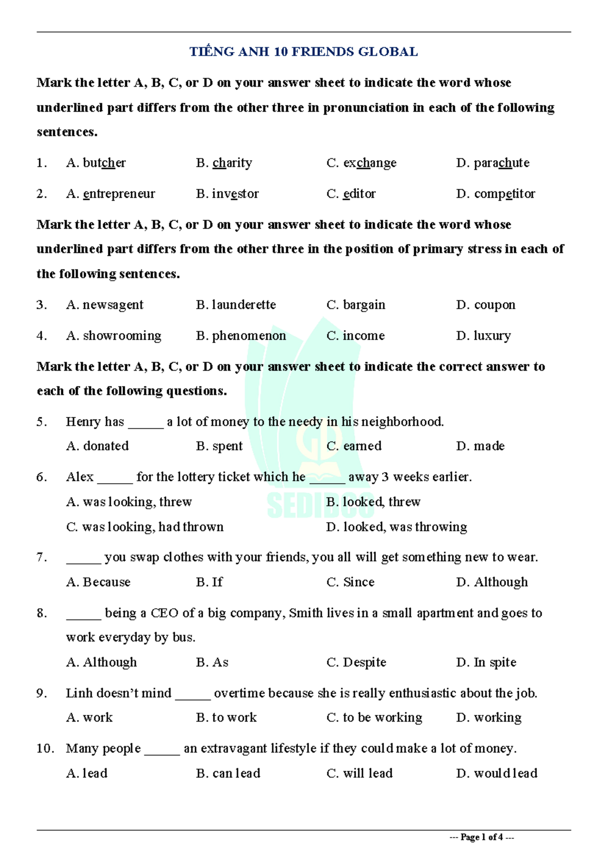Tieng Anh 10 Friends Global - Unit 6 - Test 1 - TIẾNG ANH 10 FRIENDS ...