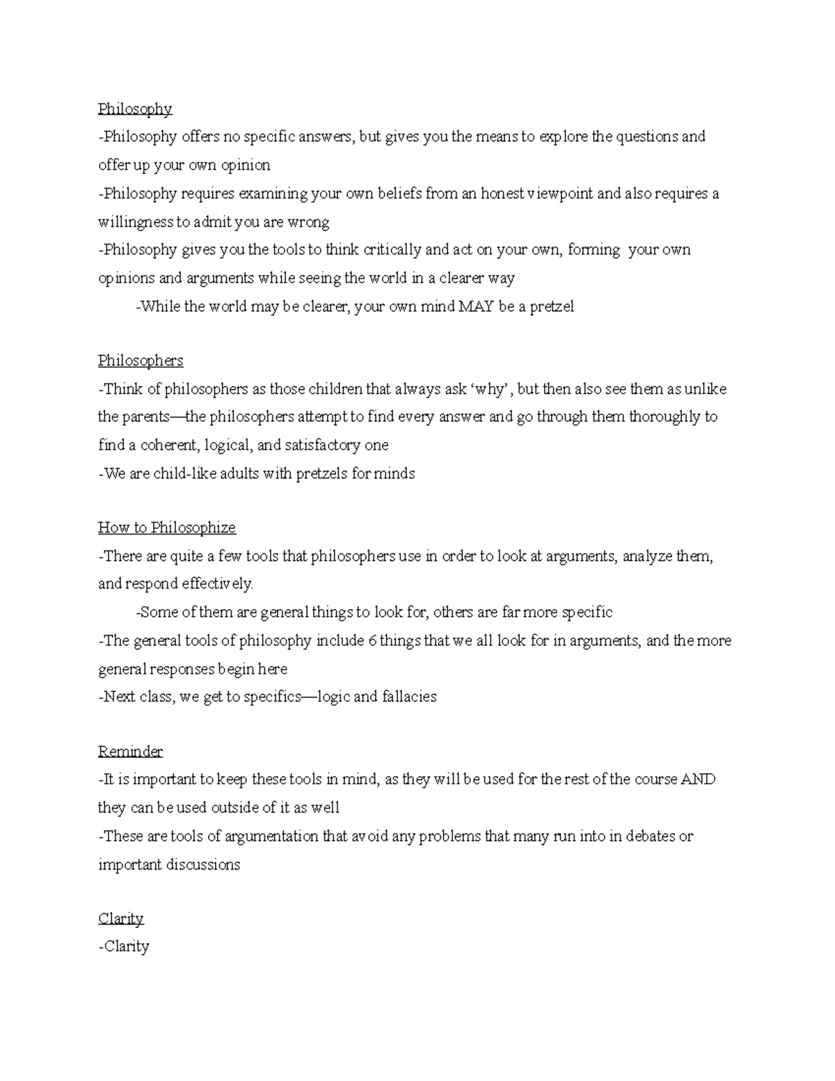 The Tools of Philosophy - Philosophy -Philosophy offers no specific ...