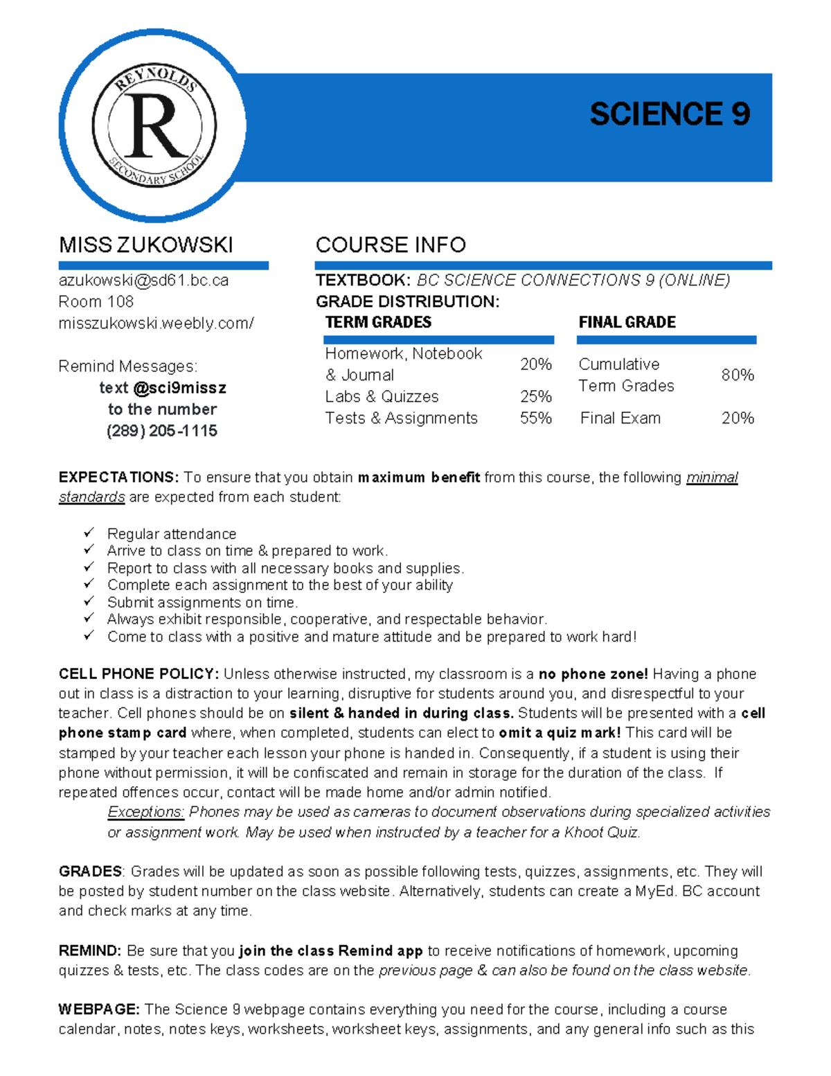 Science 9 course outline zukowski - . SCIENCE 9 MISS ZUKOWSKI azukowski ...