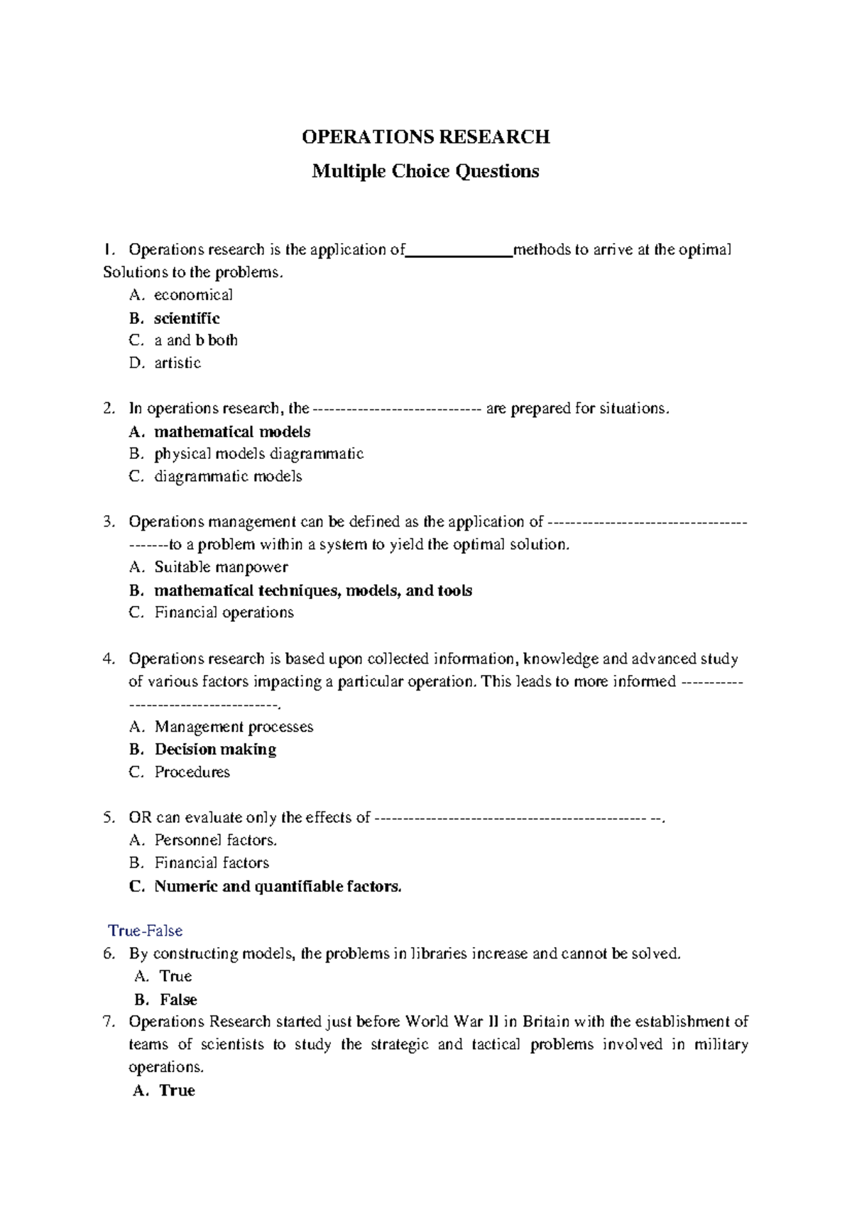 Operations RESEARCH QUESTIONS PDF SPPU - OPERATIONS RESEARCH Multiple ...