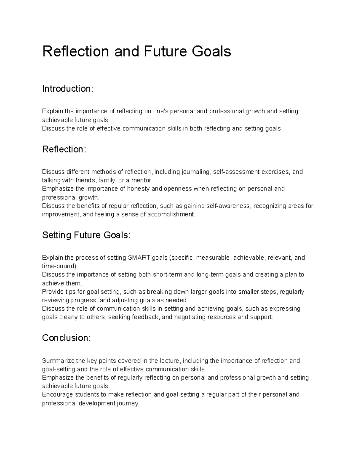 Communication Skills Lecture Notes 37 - Reflection and Future Goals ...