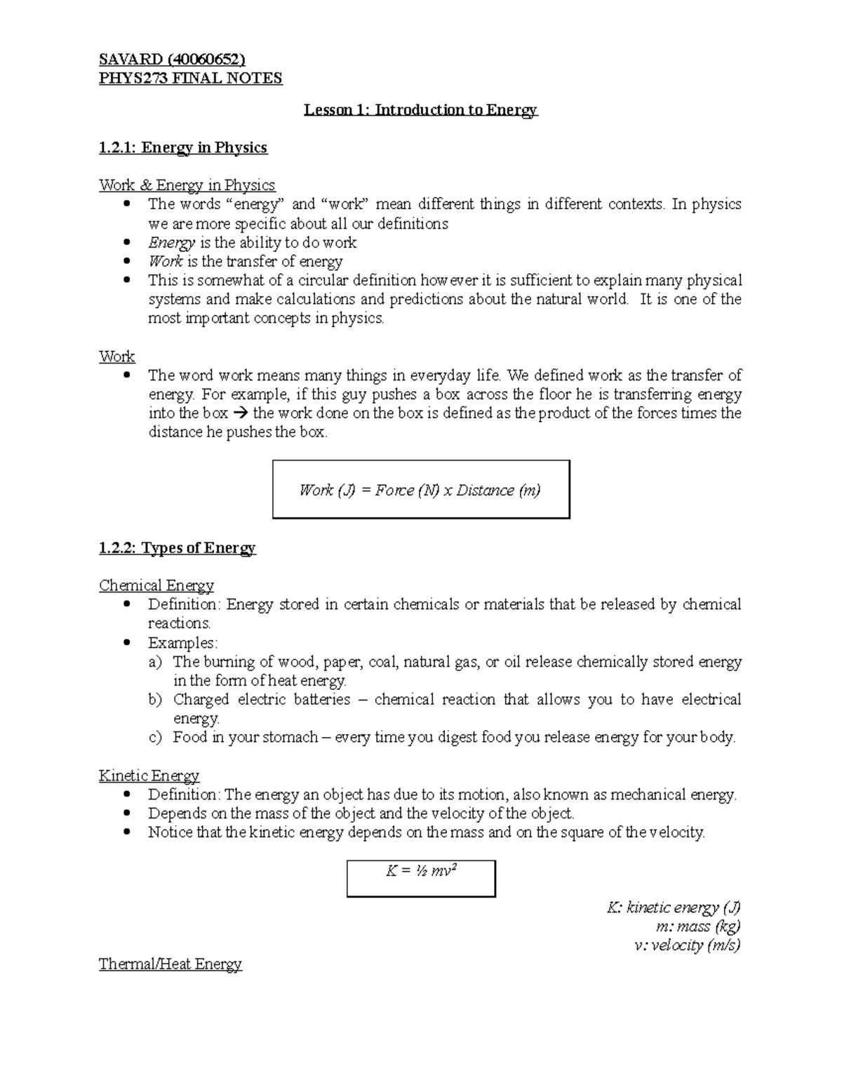 PHYS273 Notes Final - SAVARD (40060652) PHYS273 FINAL NOTES Lesson 1 ...