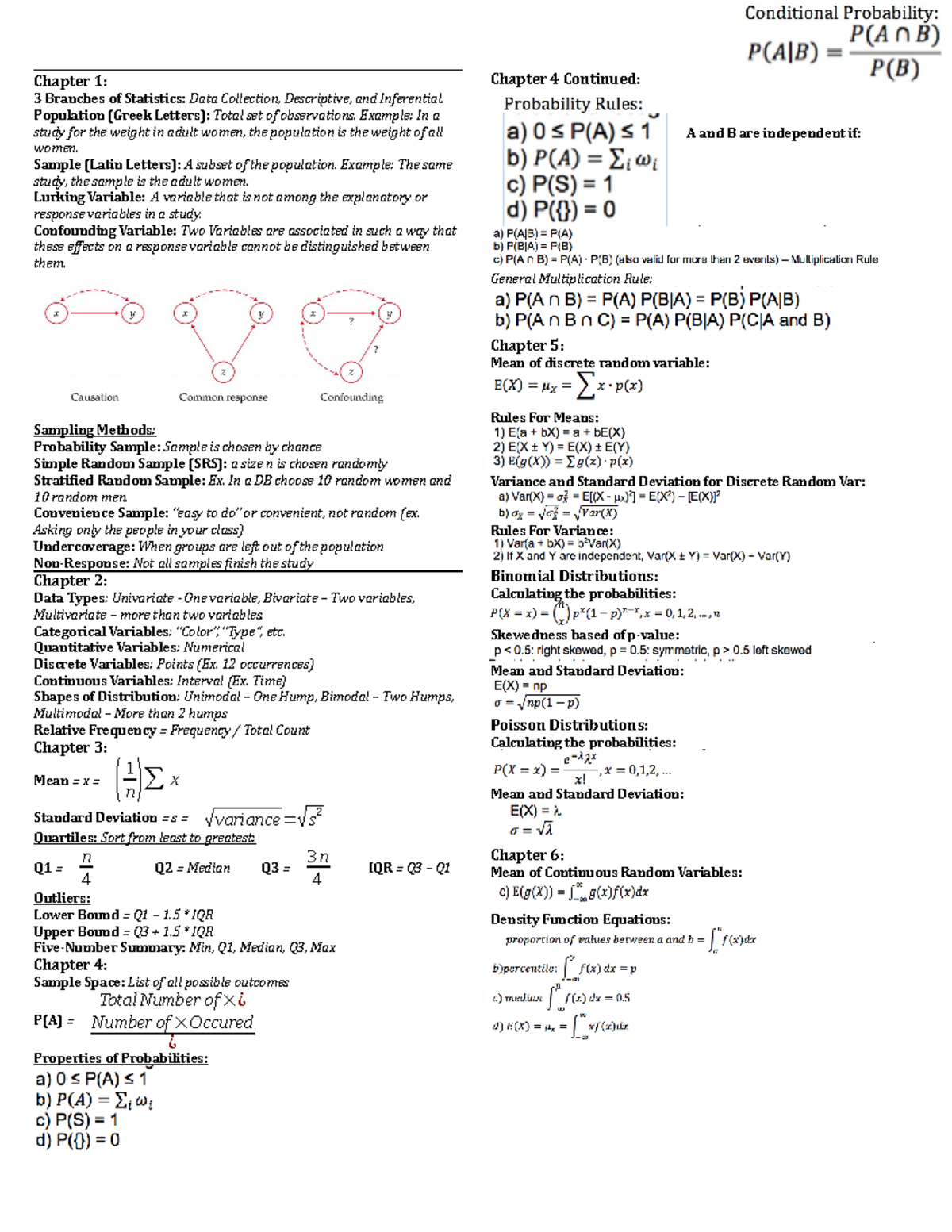 Final Exam Crib Sheet - Chapter 1: 3 Branches of Statistics: Data ...