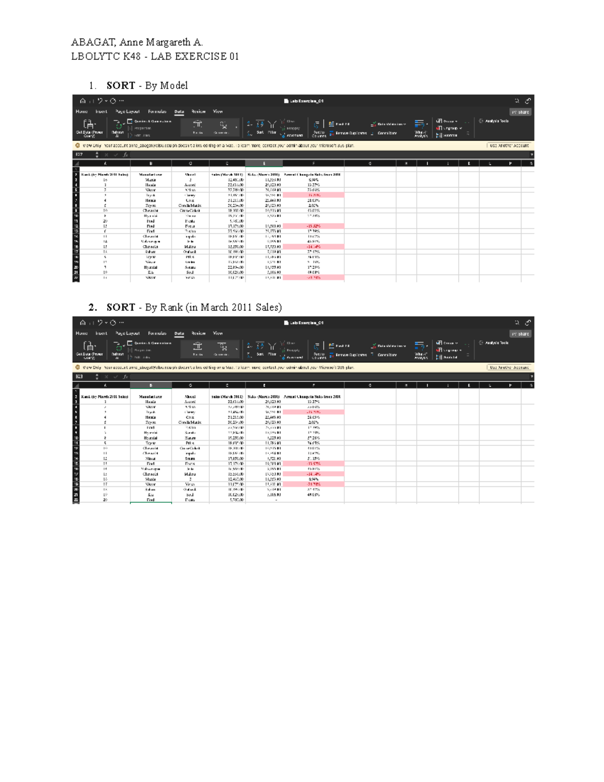 Lab Exercise 01 - Business Analytics - ABAGAT, Anne Margareth A ...