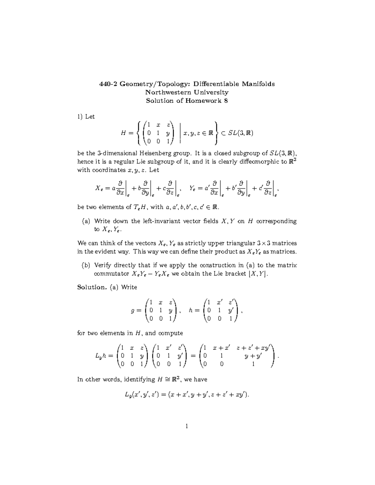 440-2 Geometry Topology- Differentiable Manifolds Homework 8 solution ...