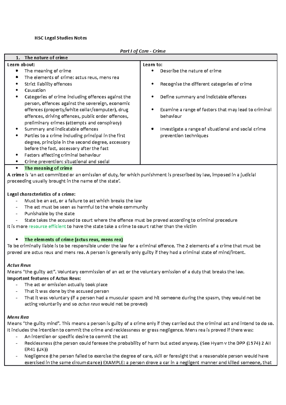 Core 1: Crime - the nature of crime - HSC Legal Studies Notes Part I of ...