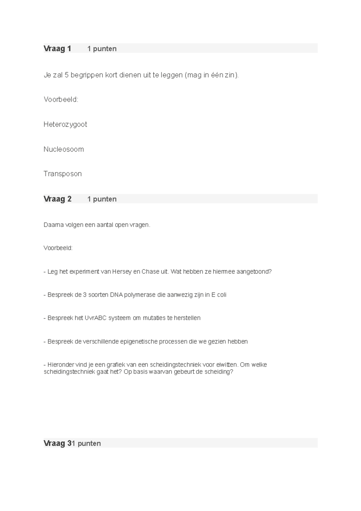 Voorbeeldexamen 2019-2020 - Vraag 1 1 punten Je zal 5 begrippen kort ...
