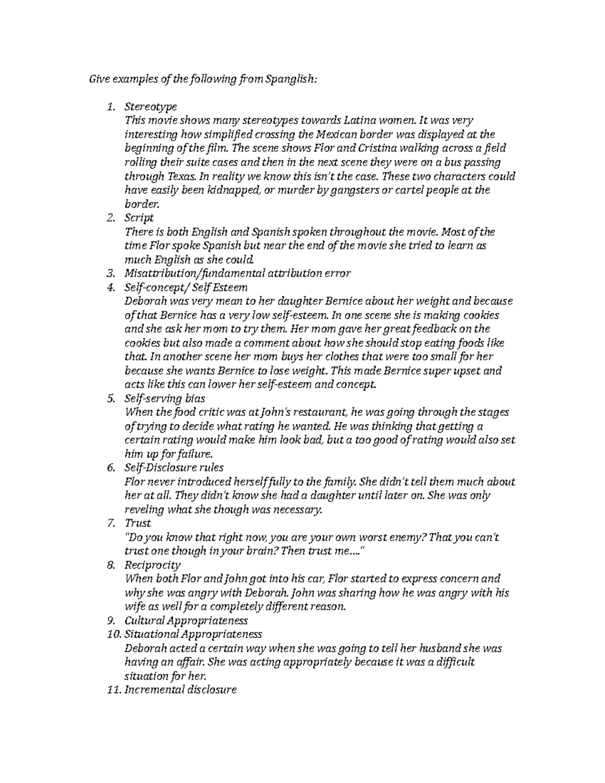 Spanglish Worksheet - Give examples of the following from Spanglish ...